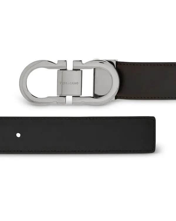 FERRAGAMO Double Gancini Reversible Leather Belt - Black/hickory