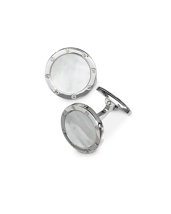 JAN LESLIE Sterling And Mother-of-pearl Rivet Detail Cufflinks - Silver
