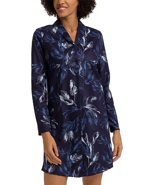 Hanro Loungy Nights Printed Long Sleeve Nightgown - Midnight Garden