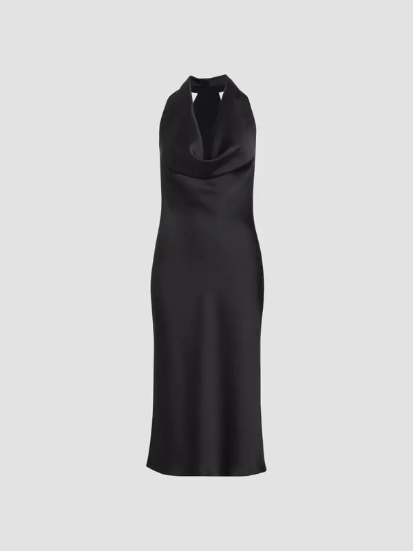 Norma Kamali Satin Cowlneck Midi-dress