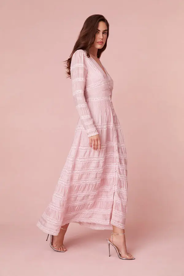 fitted lace wedding dress LoveShackFancy Women's Lavender Pointelle Knit Mini Dress