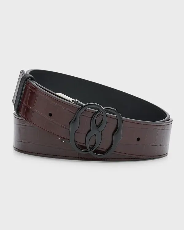 Bally Reversible Croc-embossed Leather Emblem Belt - Chablis Black Pall