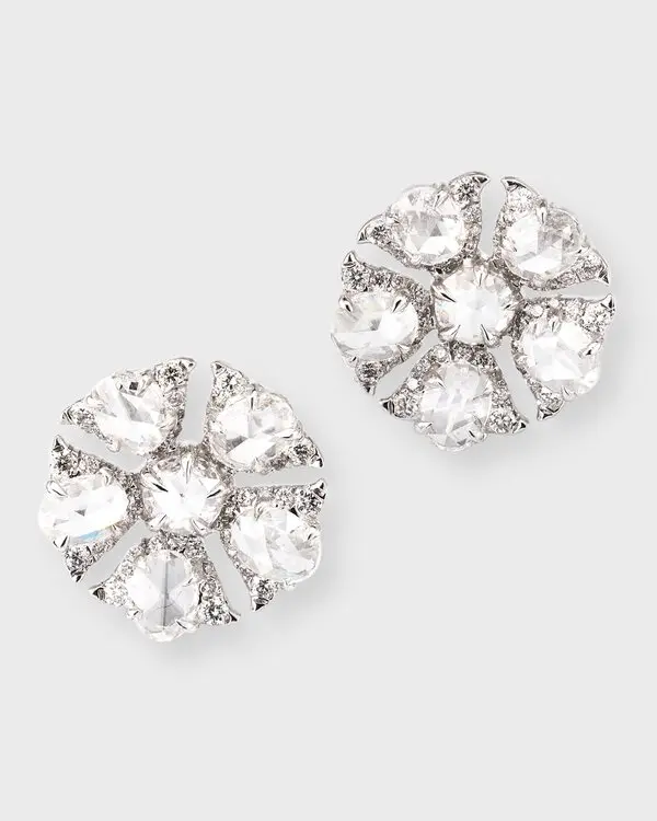 64 Facets Tulip 18k White Gold Diamond Stud Earrings White Gold