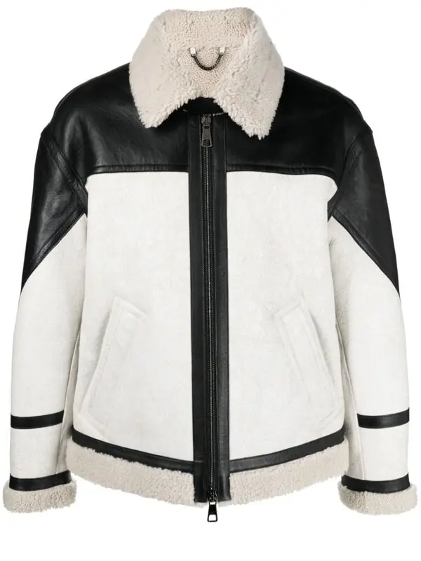 Neil Barrett Faux-Shearling Trim Leather Jacket In White - 39% Off