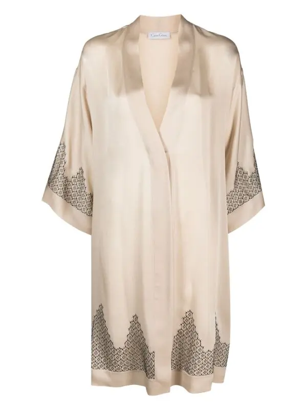 Carine Gilson Calais-caudry Lace Silk Robe - Neutrals