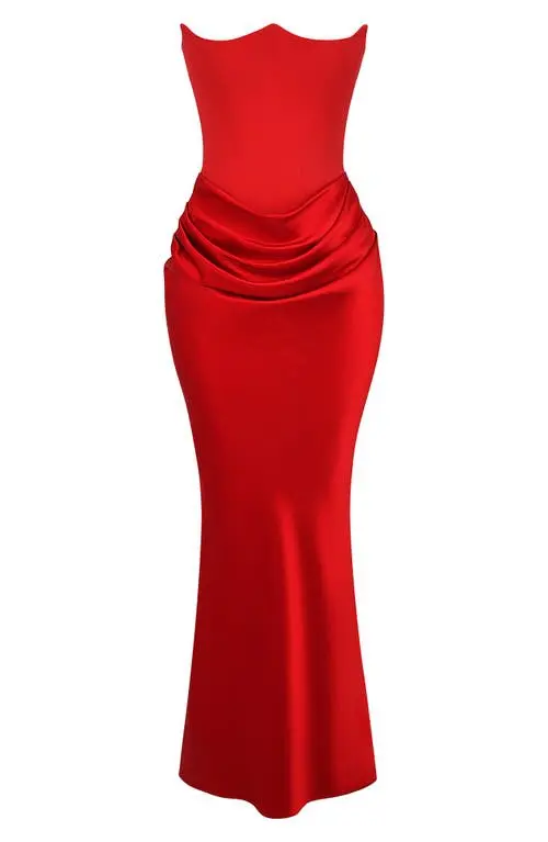 House Of Cb Persephone Strapless Satin Corset Cocktail Dress - Salsa |  Editorialist
