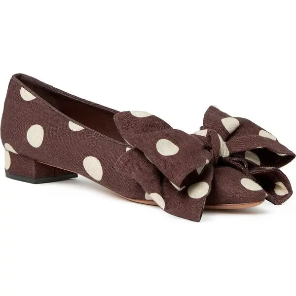 LOEFFLER RANDALL Noa Bow Block Heel Pumps - Brown/cream Polka Dot