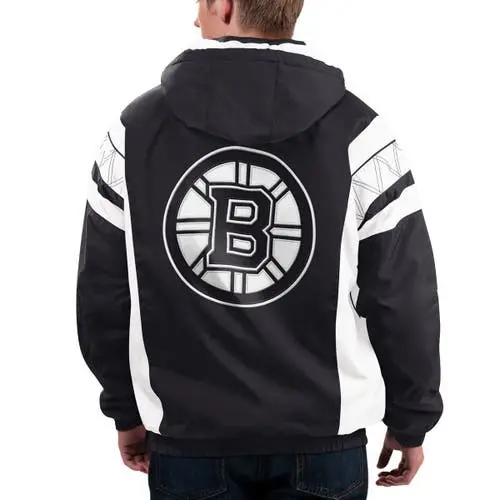 STARTER X Nhl Ice /white Boston Bruins Home Team Half-zip Pullover Hoodie