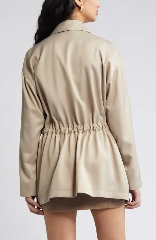 OPEN EDIT Satin Utility Jacket - Tan Oxford
