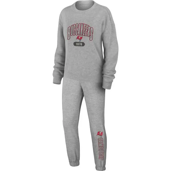 WEAR BY ERIN ANDREWS Tampa Bay Buccaneers Knit Long Sleeve T-shirt And Pants Sleep Set - Heather Gray