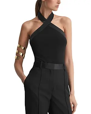 REISS Tessa Satin Trim Halter Top