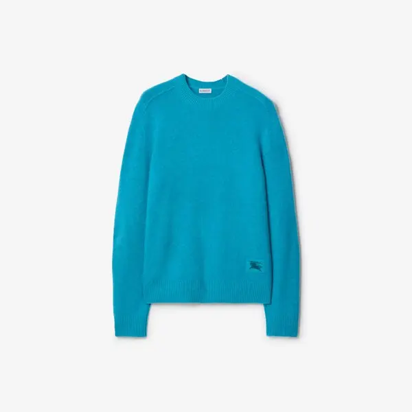 Burberry Cashmere Crew Neck Sweater With Equestrian Knight Design - Atom Blue