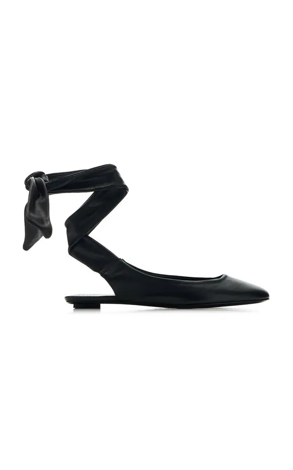 Attico Cloe Lace-up Leather Ballet Flats - Black