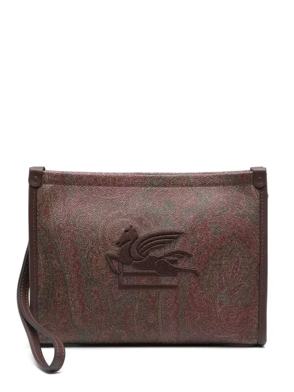 Etro Medium Arnica Pouch With Pegaso Detail - Brown