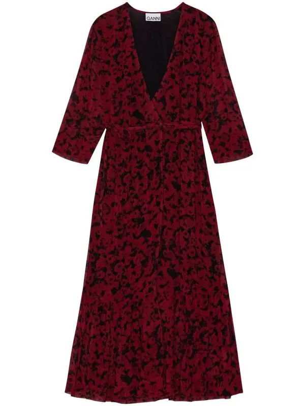 Buy GANNI Botanical-print Wrap Midi Dress Red At 40% Off