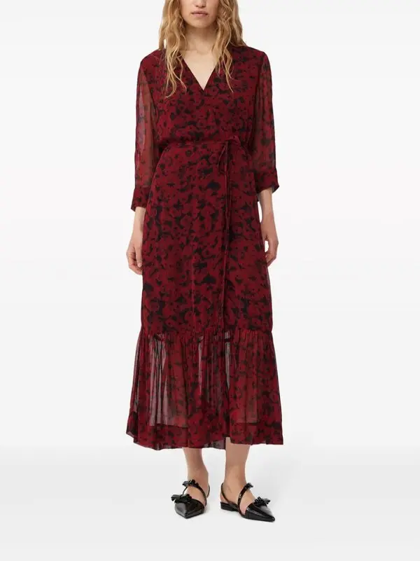 GANNI Botanical-print Wrap Midi Dress