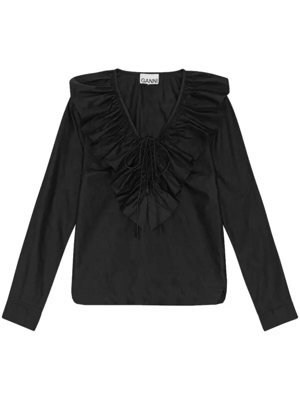 GANNI Ruffled Organic-cotton Blouse