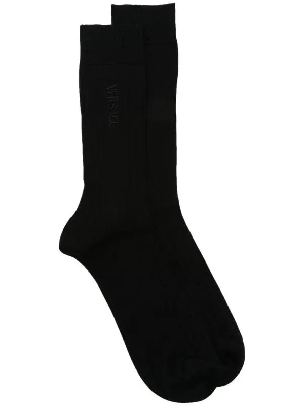 Versace Embroidered Logo Socks - Black