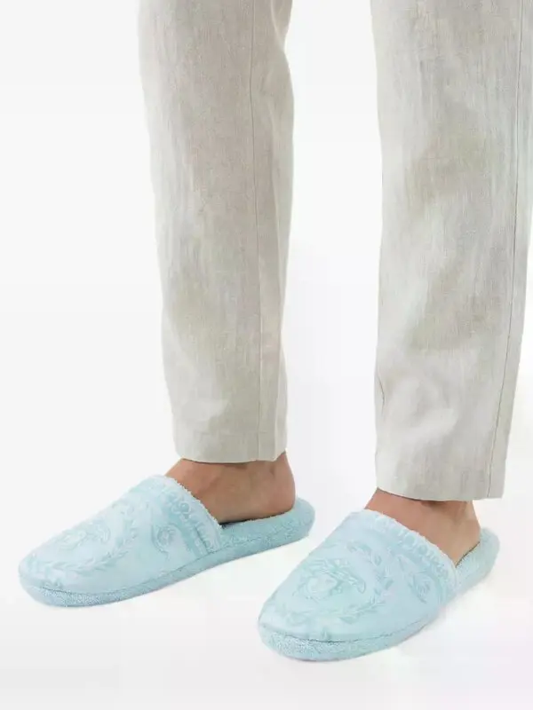 Versace Medusa Print Cotton Slippers - Blue