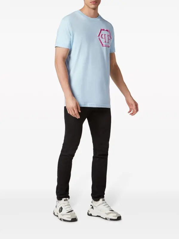 Philipp Plein Hexagon Logo-print Cotton T-shirt - Blue