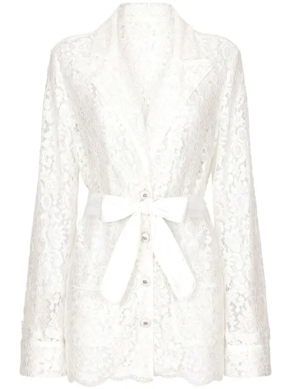 Dolce & Gabbana Floral Lace Belted Shirt - White