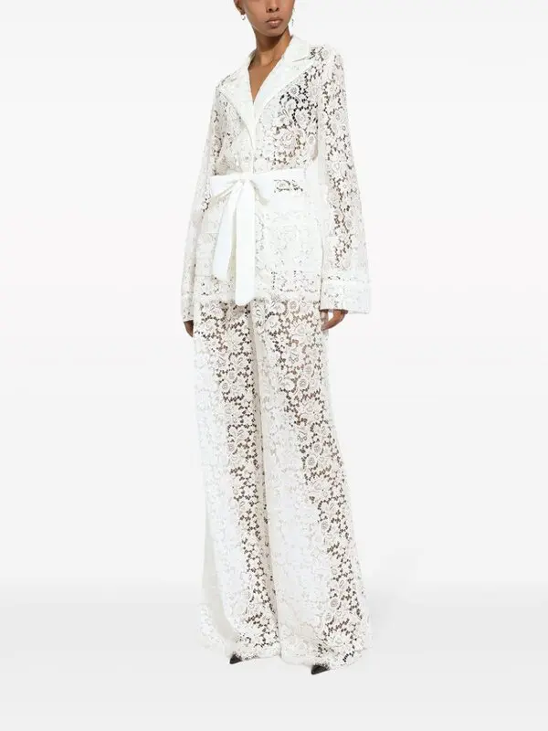 Dolce & Gabbana Floral Lace Belted Shirt - White