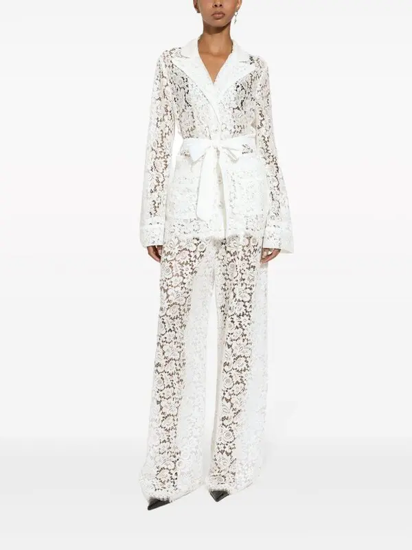 Dolce & Gabbana Floral Lace Belted Shirt - White