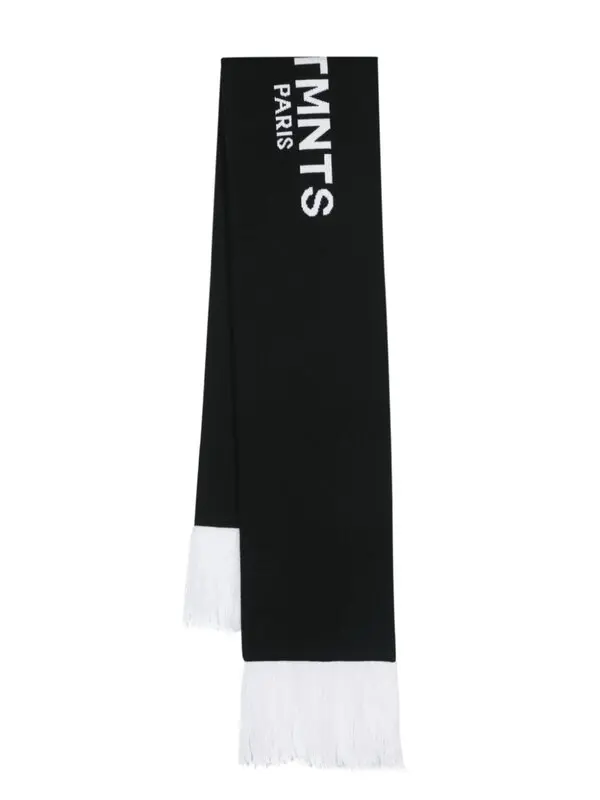 VTMNTS Intarsia-knit Logo Frayed Scarf - Black