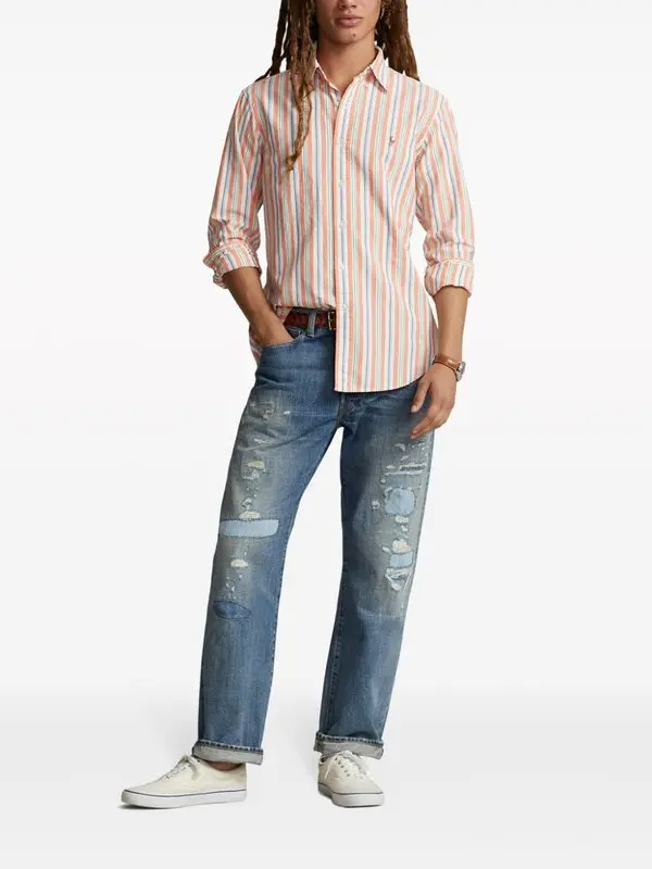 Polo Ralph Lauren Classic-collar Striped Cotton Shirt - White