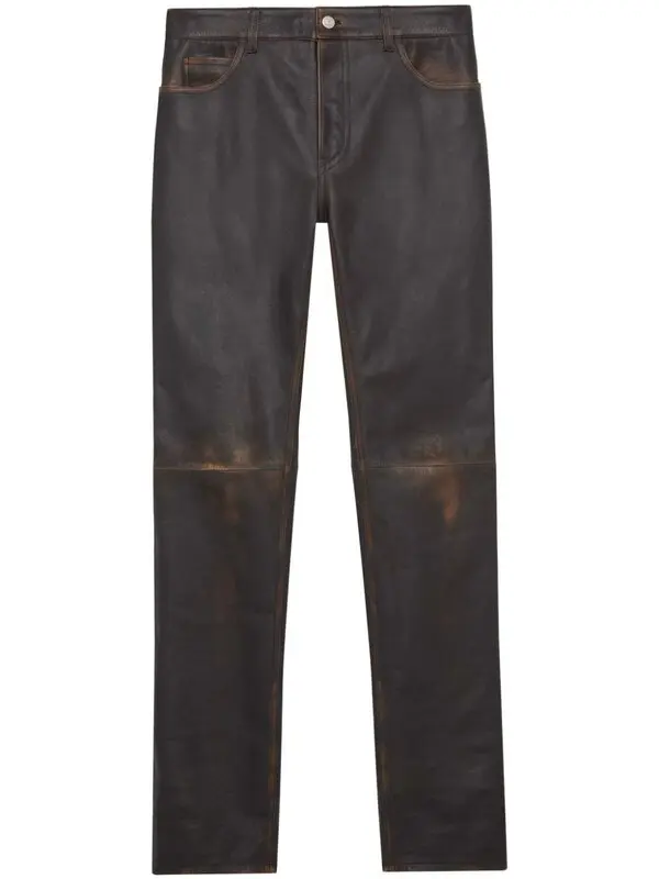 COURREGES Distressed Straight-leg Leather Trousers - Brown