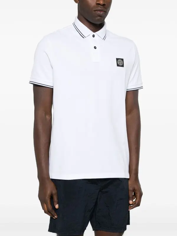Stone Island Contrast-trim Polo Shirt - White