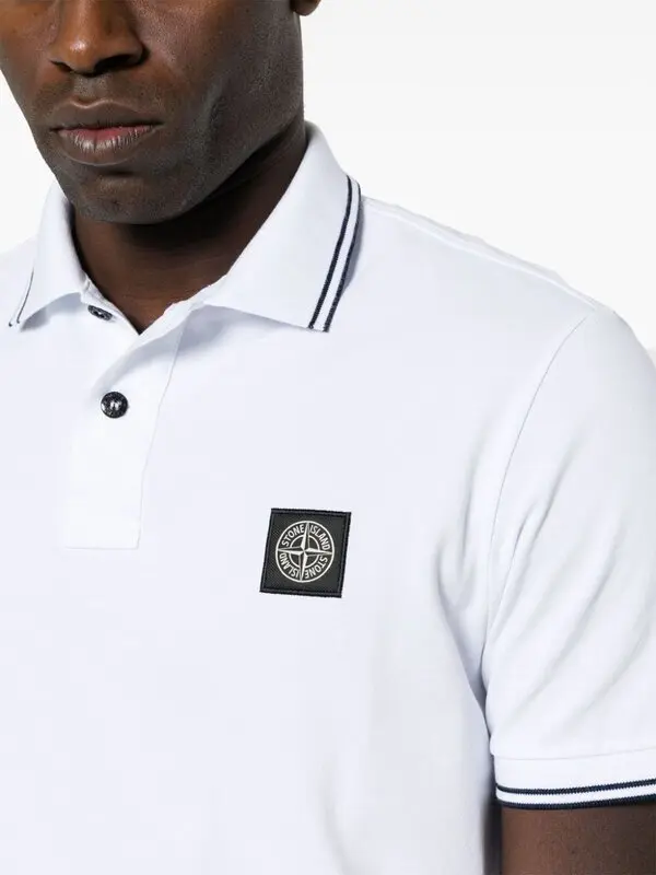 Stone Island Contrast-trim Polo Shirt - White