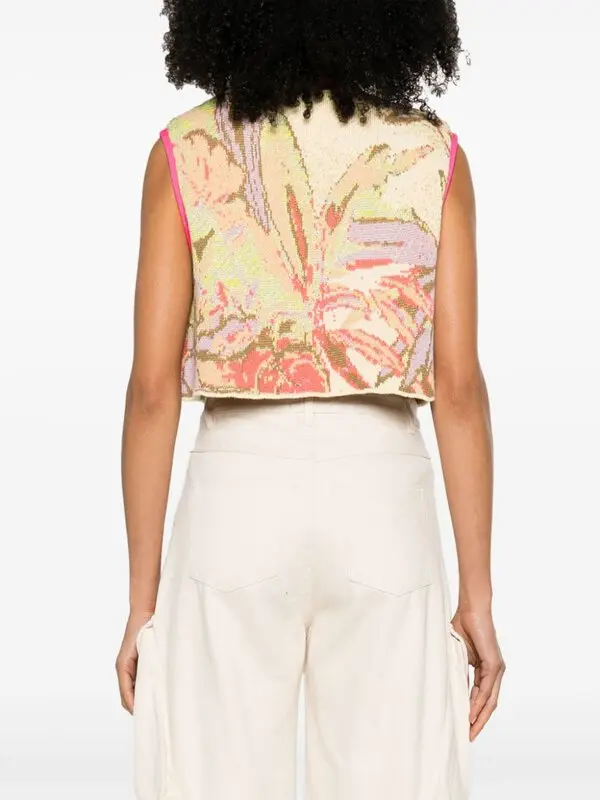 FORTE_FORTE Jacquard-pattern Ribbed-knit Cropped Vest