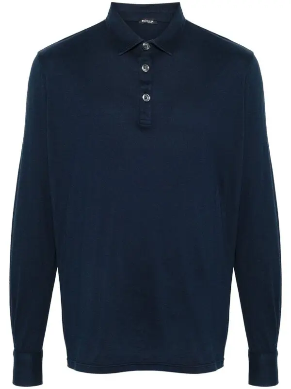 Kiton Long-sleeve Jersey Polo Shirt - Blue