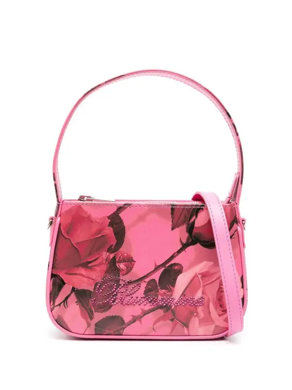 Blumarine Rhinestone-logo Floral-print Leather Tote