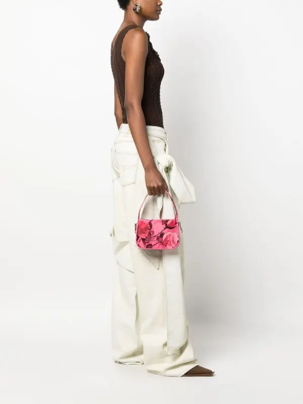 Blumarine Rhinestone-logo Floral-print Leather Tote