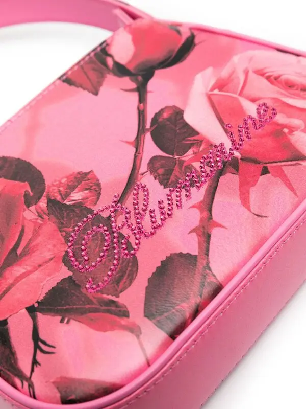 Blumarine Rhinestone-logo Floral-print Leather Tote
