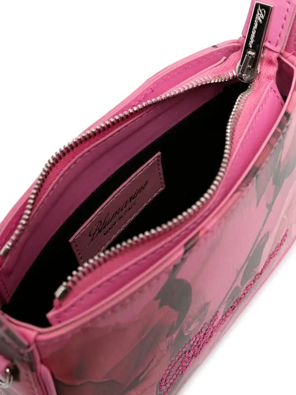 Blumarine Rhinestone-logo Floral-print Leather Tote
