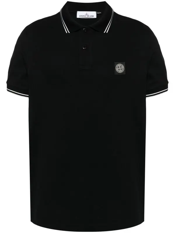 Stone Island Logo-patch Contrast-trim Polo Shirt - Black