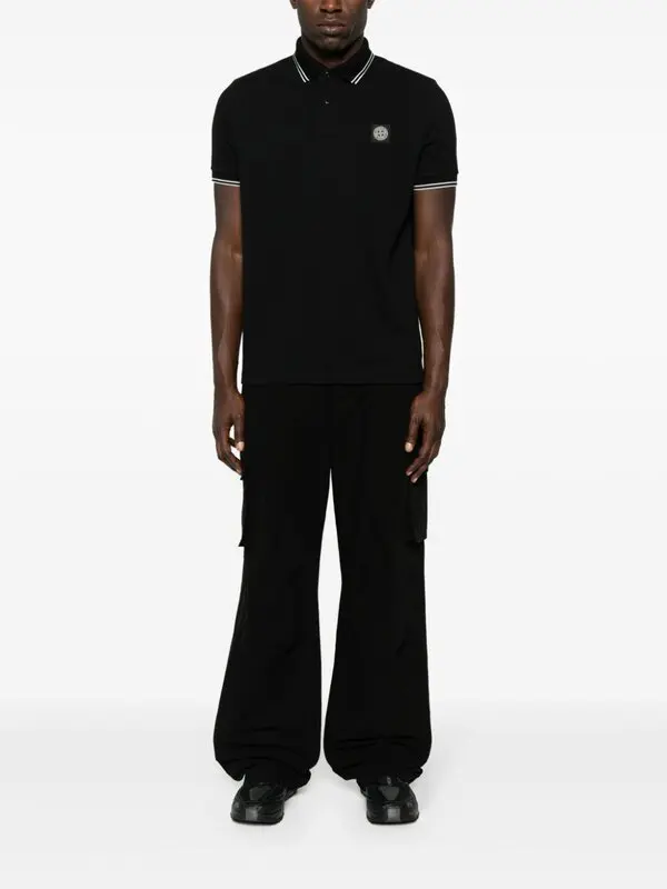Stone Island Logo-patch Contrast-trim Polo Shirt - Black