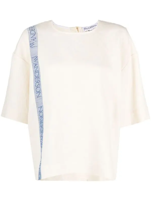JW Anderson Logo-print Linen-blend T-shirt - Neutrals
