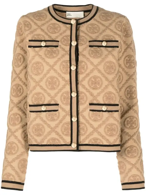 Tory Burch Kendra Embossed Wool Cardigan - Brown