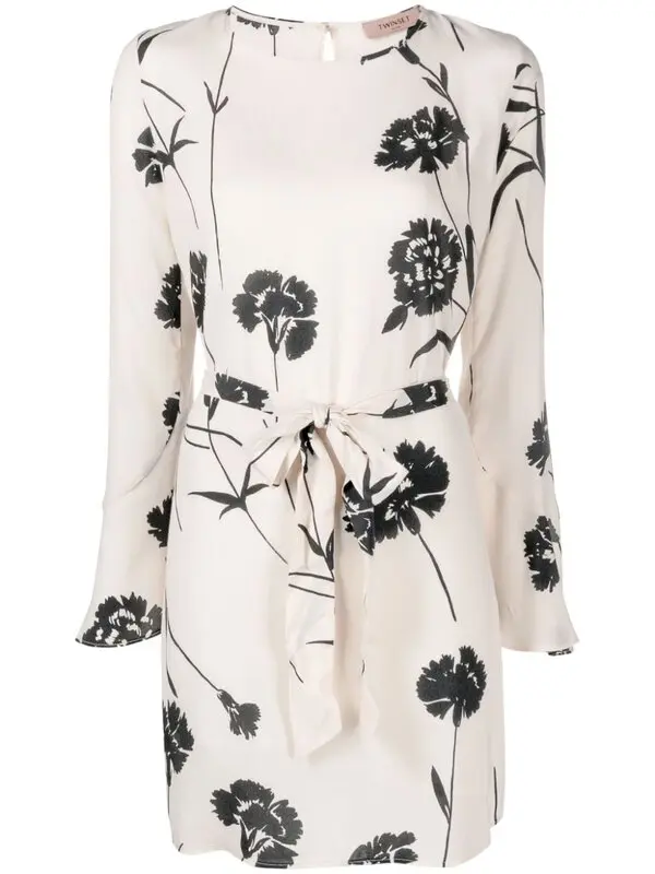 TWINSET Floral-print Belted Minidress - Neutrals