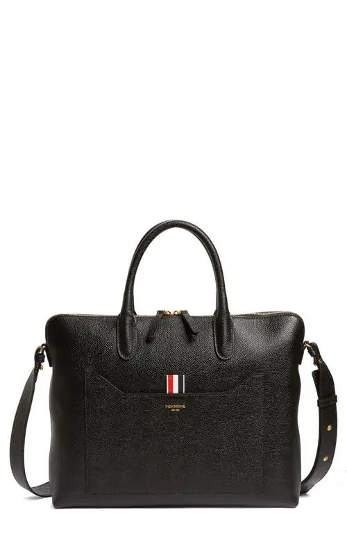 Thom Browne Slim Pebbled Leather Briefcase - Black
