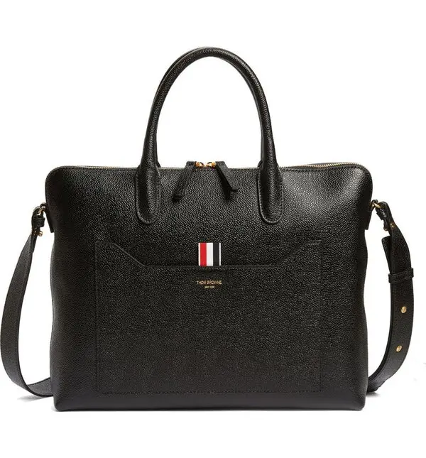 Thom Browne Slim Pebbled Leather Briefcase