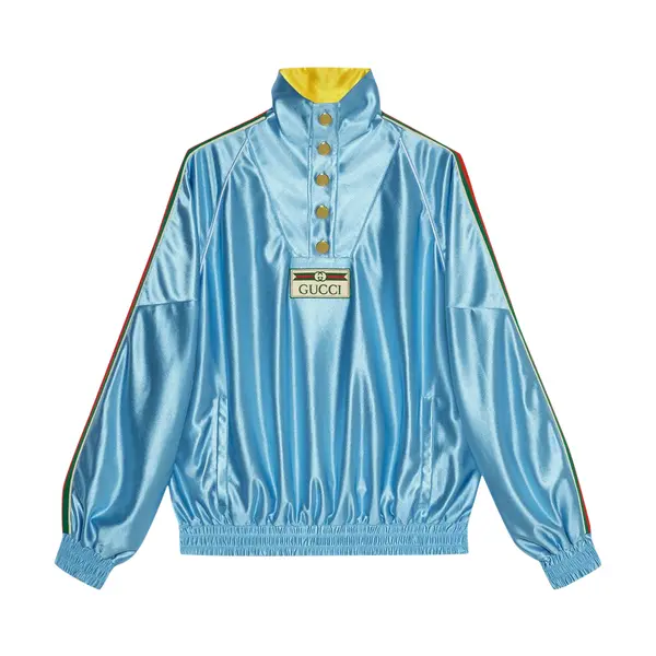 Gucci Shiny Jersey Sweatshirt With Web 'azure - Blue