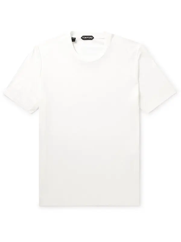 TOM FORD Placed Rib Slim-fit Lyocell And Cotton-blend T-shirt - White