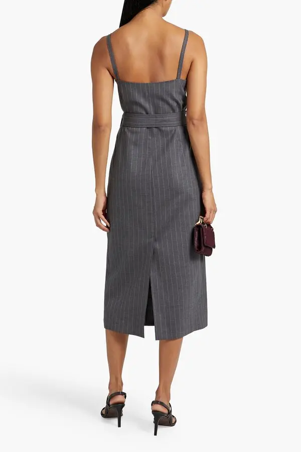Brunello Cucinelli Belted Pinstriped Midi Dress