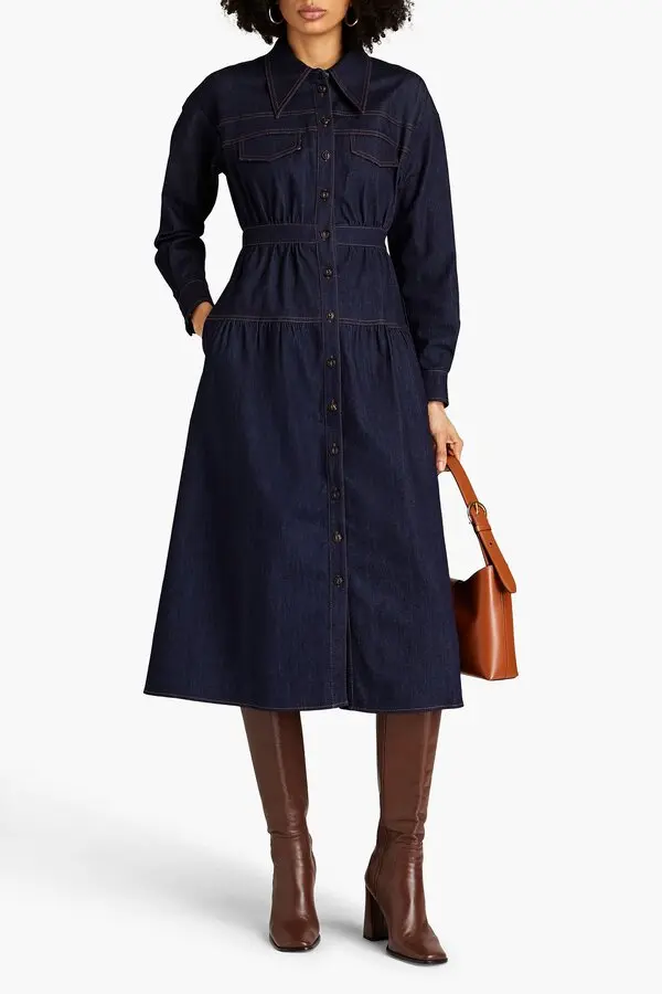 diane von furstenberg denim dress Diane Von Furstenberg Furiosa Denim Midi Shirt Dress In Dark Denim - 46%  Off