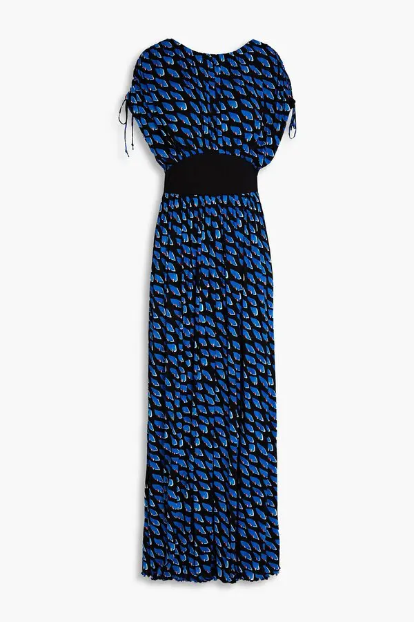 Diane Von Furstenberg Andra Printed Stretch-mesh Jumpsuit - Blue